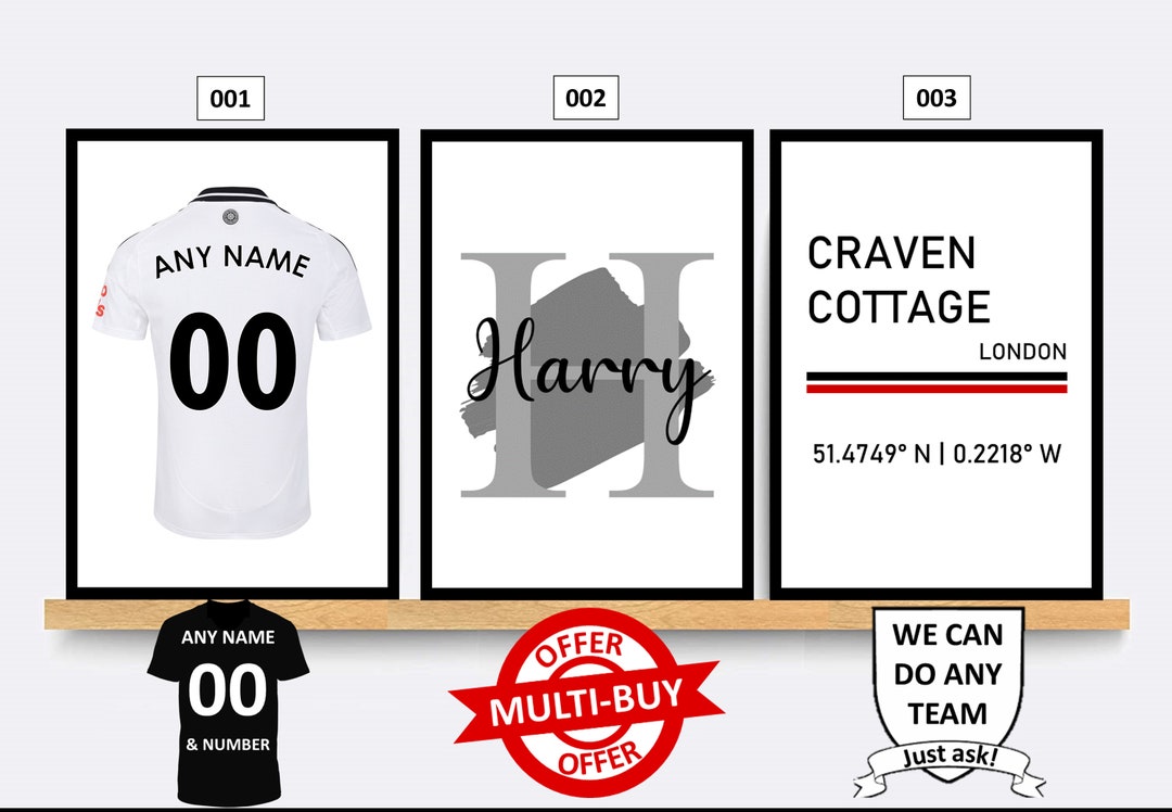 Personalised Fulham Football Prints Wall Art Poster Set of 3 Custom ...