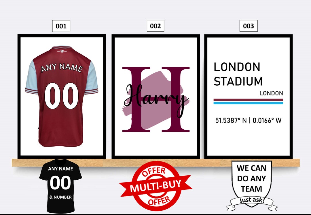 Personalised West Ham United Football Prints Wall Art Poster Set of 3 ...