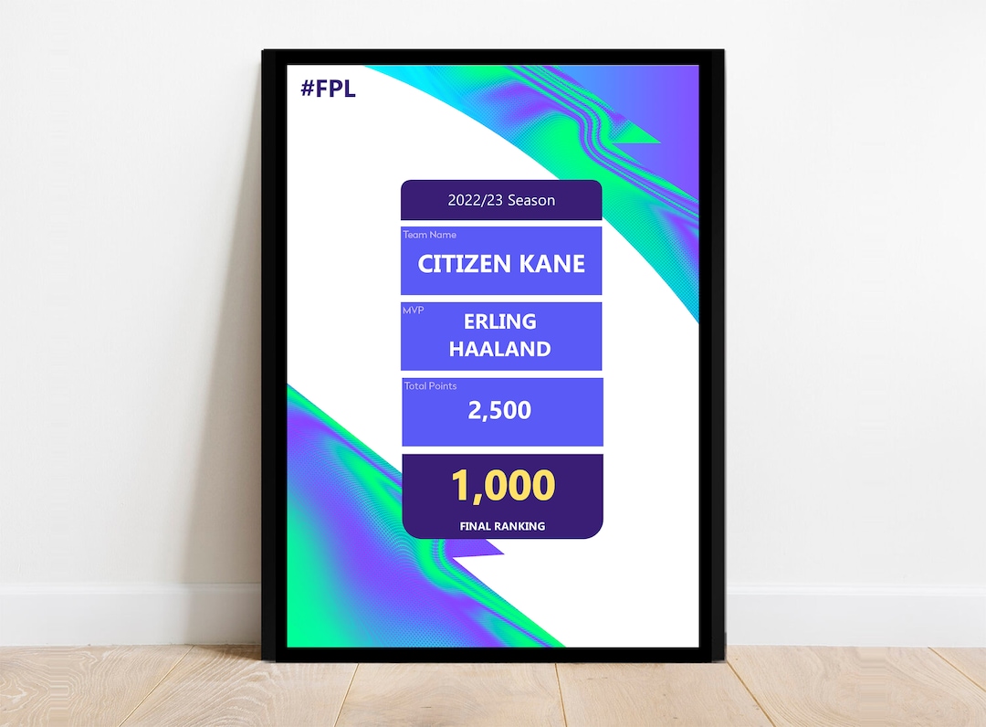 Personalised Fantasy Football FPL Print Wall Art Poster Custom Home ...