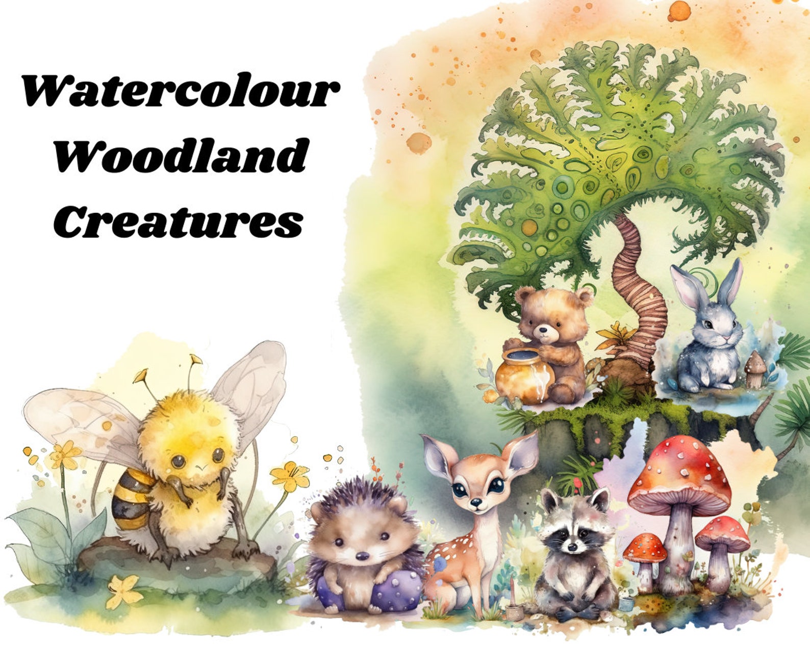 Watercolor Woodland Creatures Clipart Forest Art PNG Bundle - Etsy