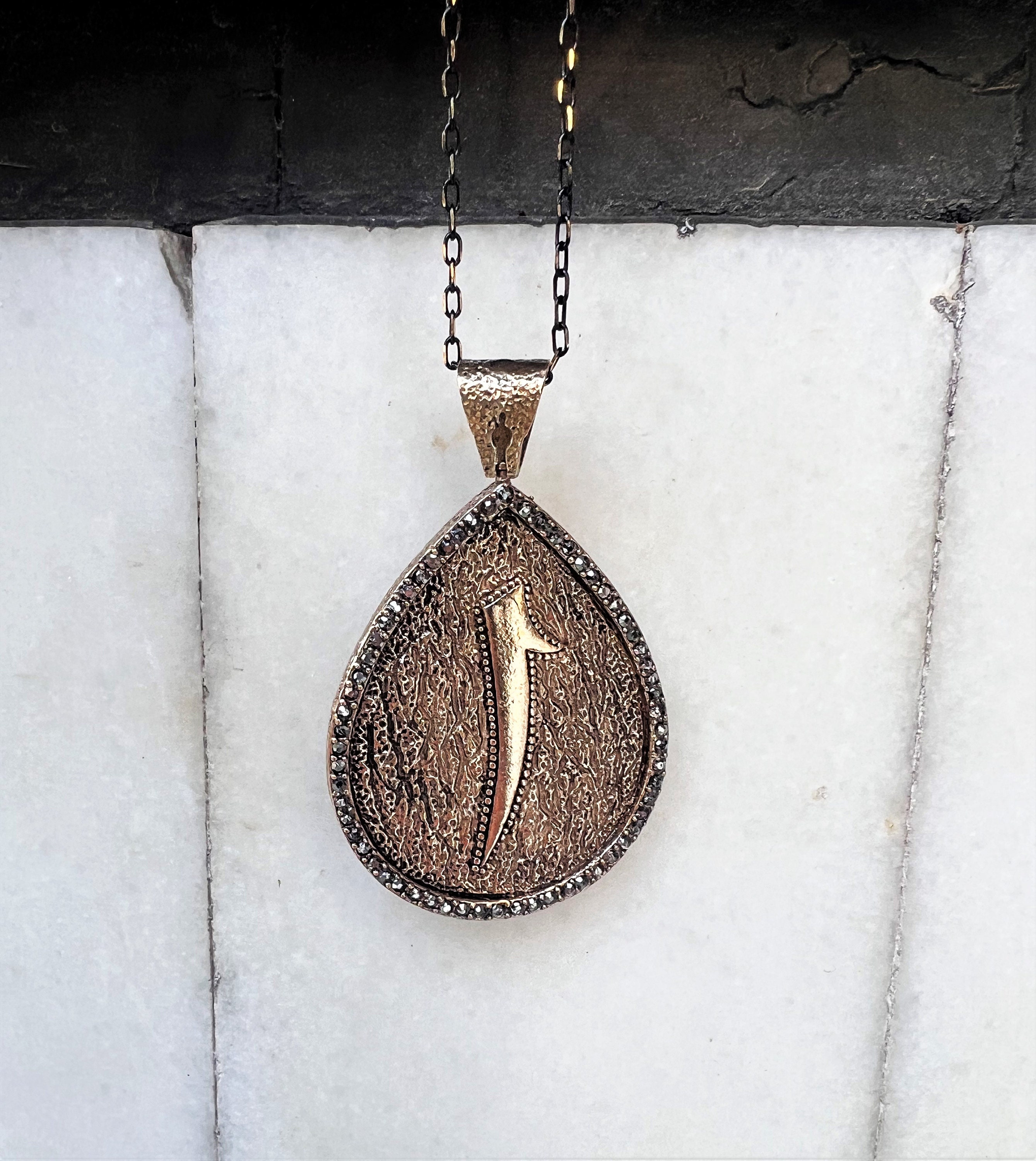 Vintage Arabic Letter Double Sided Necklace, Two Side Retro Long Chain ...