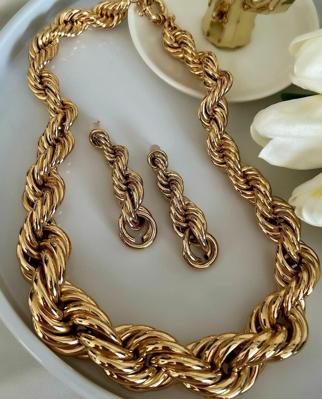 18K Gold Plated Thick Rope Necklace, Twist Chain, Chunky Chain, Gift ...