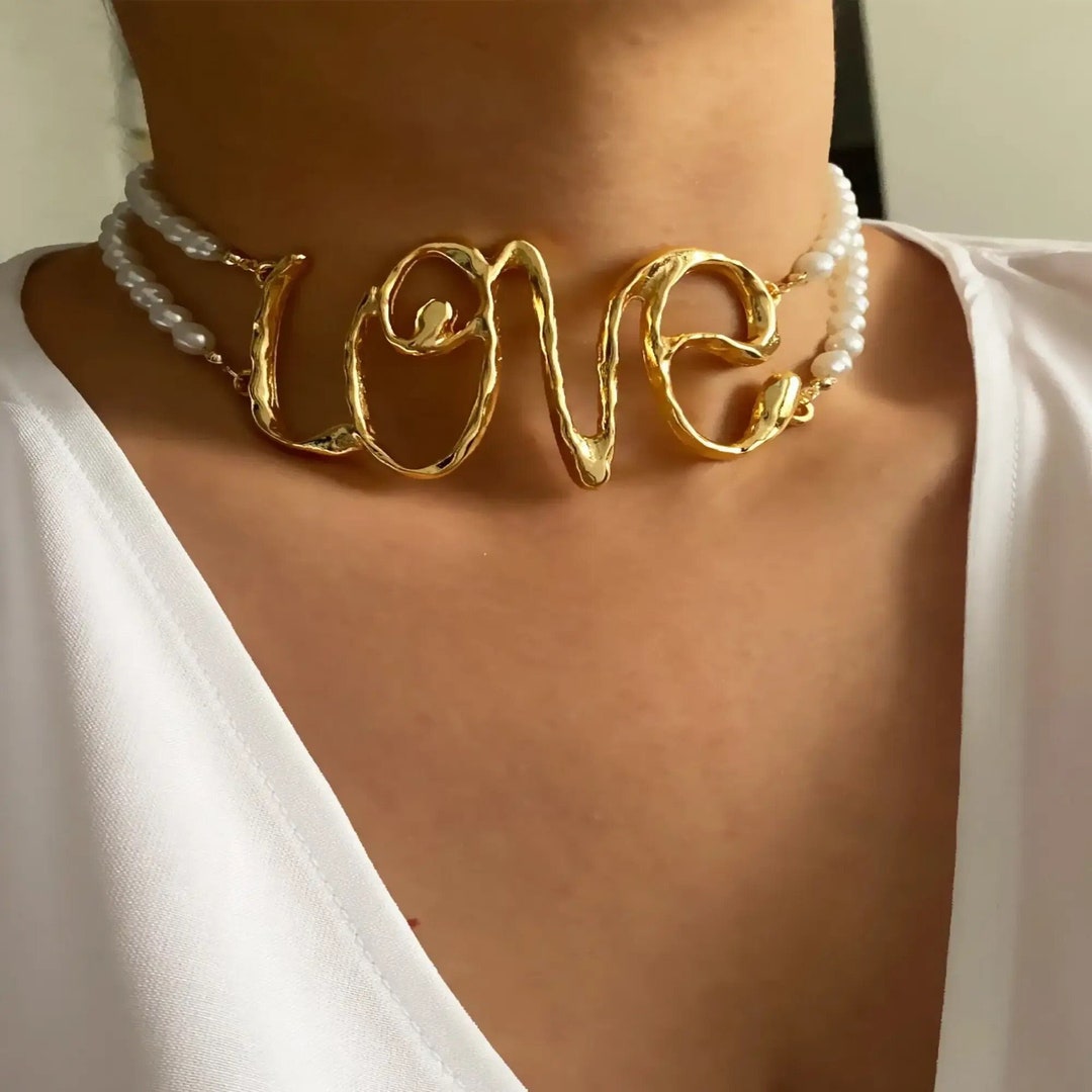 Exaggerated Love Custom Choker, Love Choker Necklace, Love Pendant ...