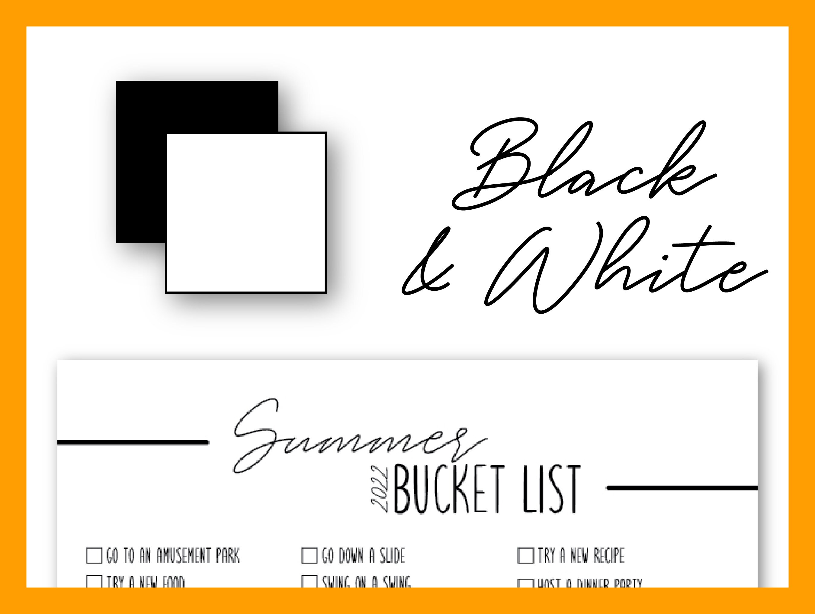 Summer Bucket List | BLACK & WHITE | Printable | 50+ Activities ...