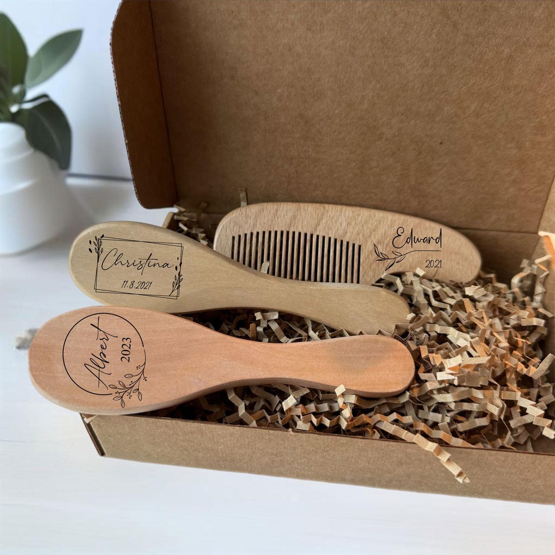 Personalized Baby Brush Set - Custom Wooden Comb and Soft Bristle Brush ...