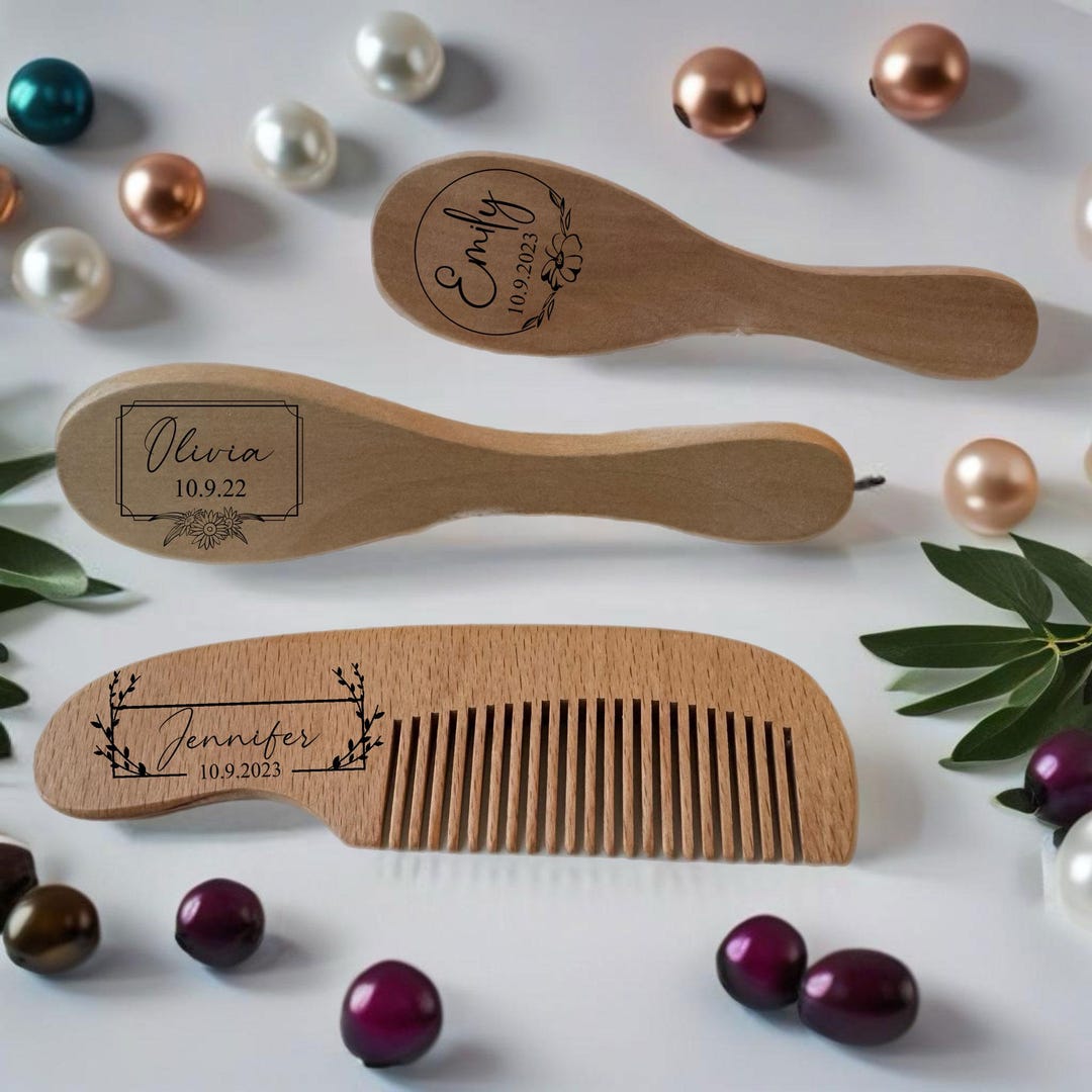 Personalized Baby Brush Set - Custom Wooden Comb and Soft Bristle Brush ...
