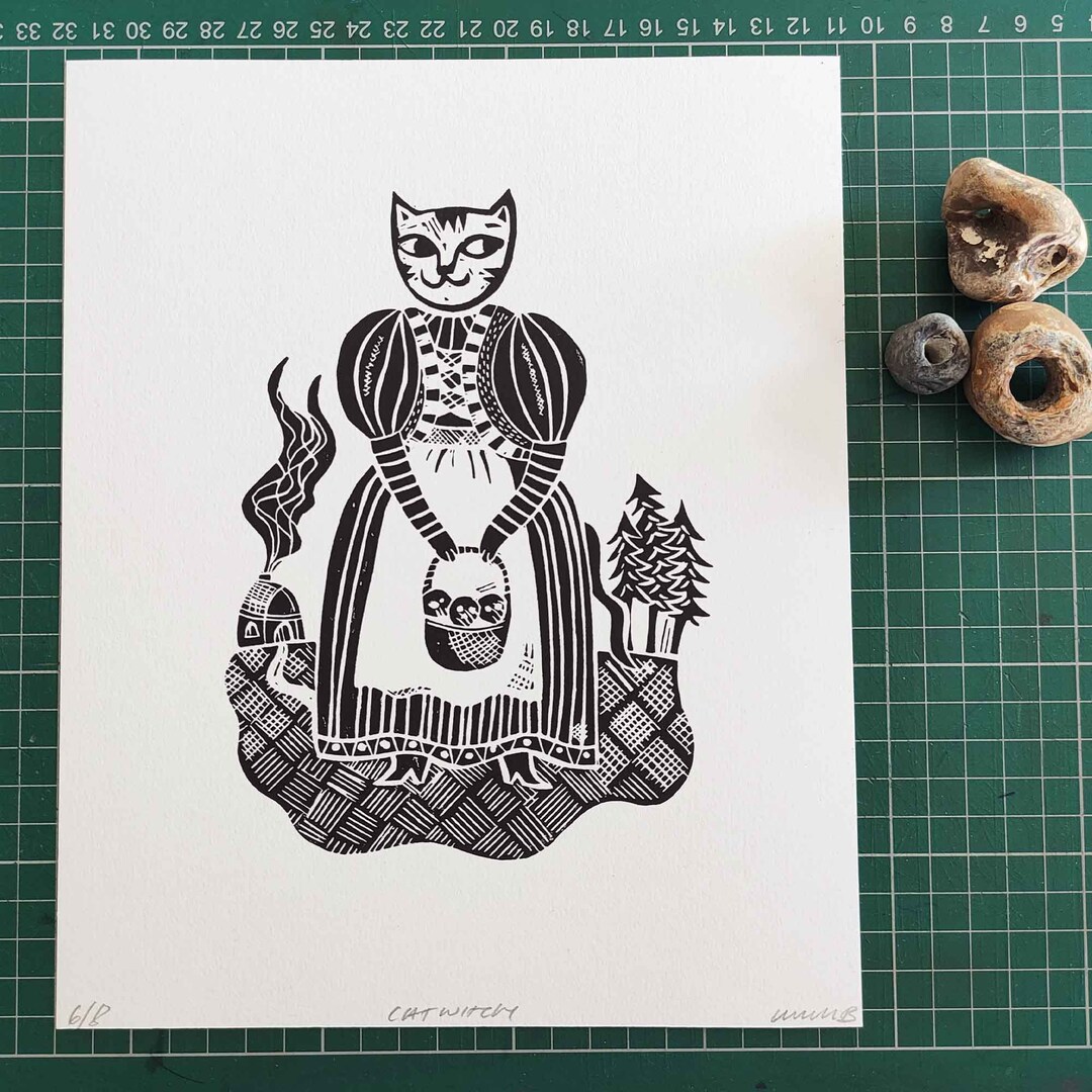 Cat Witch Linocut Limited Edition Print - Etsy