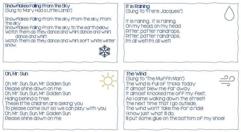 Weather and Season Song Cards for Group Time - Etsy