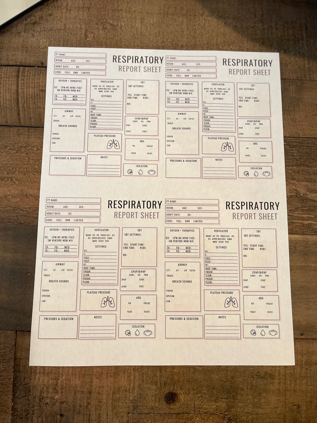 Respiratory Therapy Report Sheet - Four Patients - ICU - Etsy