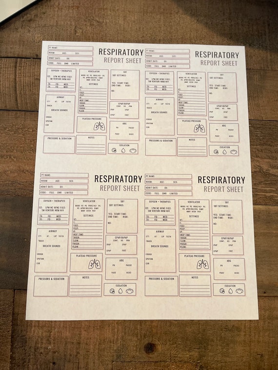 Respiratory Therapy Report Sheet Four Patients ICU - Etsy
