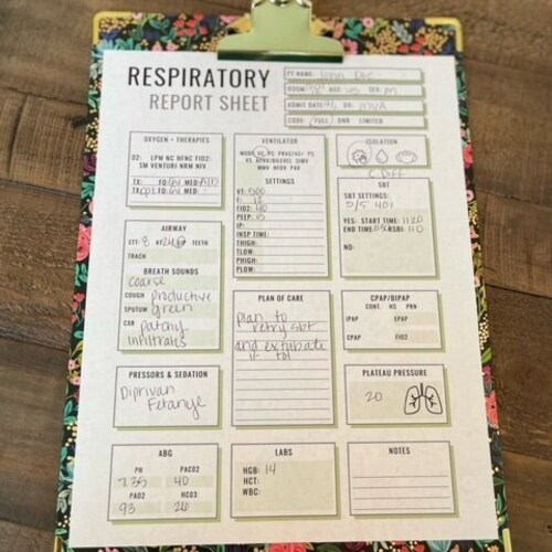 Respiratory Therapy Report Sheet - Etsy