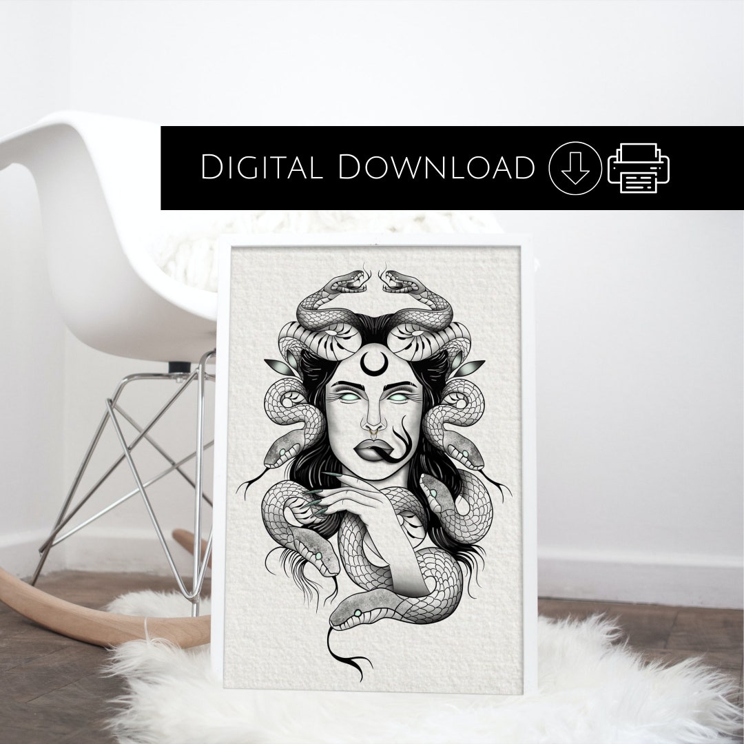 MEDUSA PRINT, Digital Printable, Wall Art Instant Download. Digital Art ...