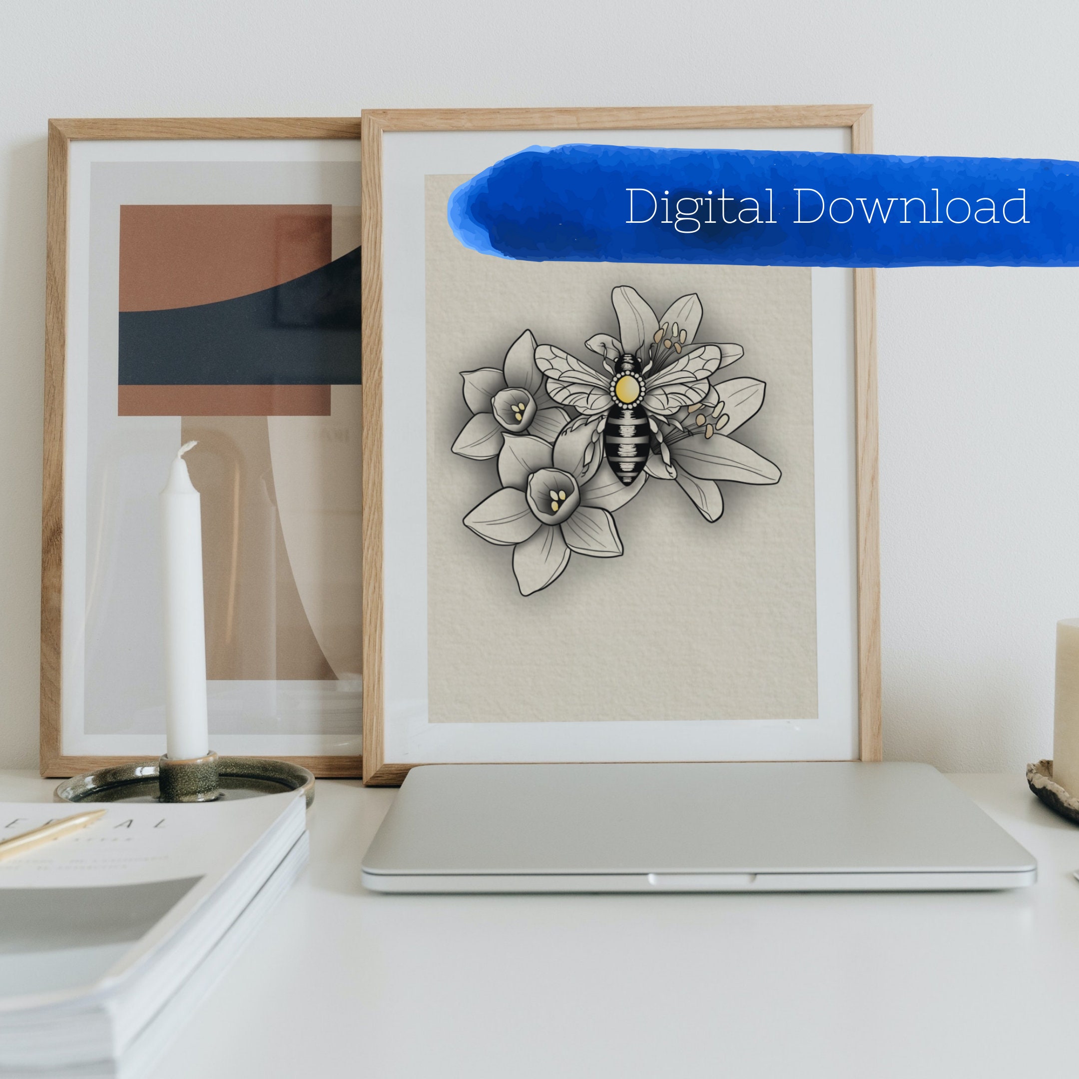 Floral Bee Design, Digital, Printable, Wall Art Instant Download ...
