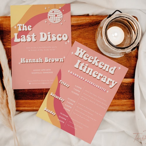 Last Disco Bachelorette Party Invitation With Itinerary - Etsy