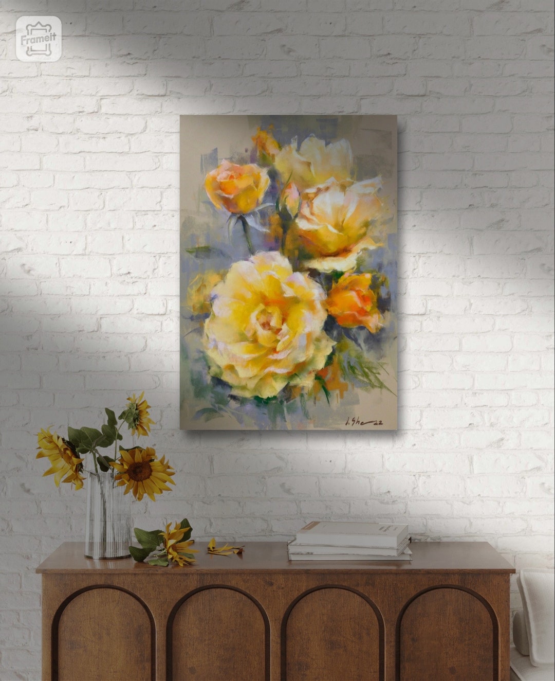 Yellow Tea Roses Art Print Floral Poster From Soft Pastel Painting ...