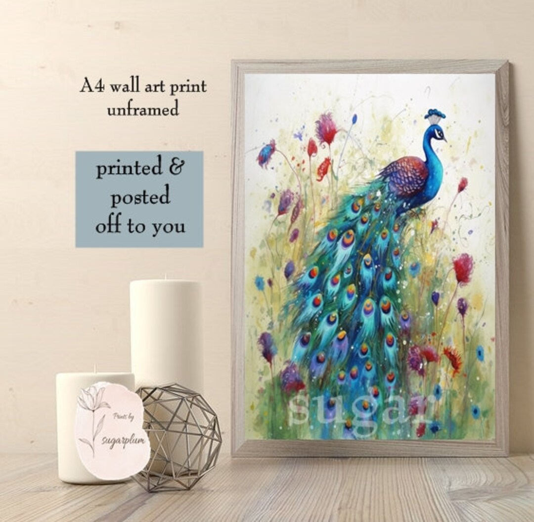 Peacock, Peacock Feather, Wall Art, Watercolour, Teal, Fashion Print ...