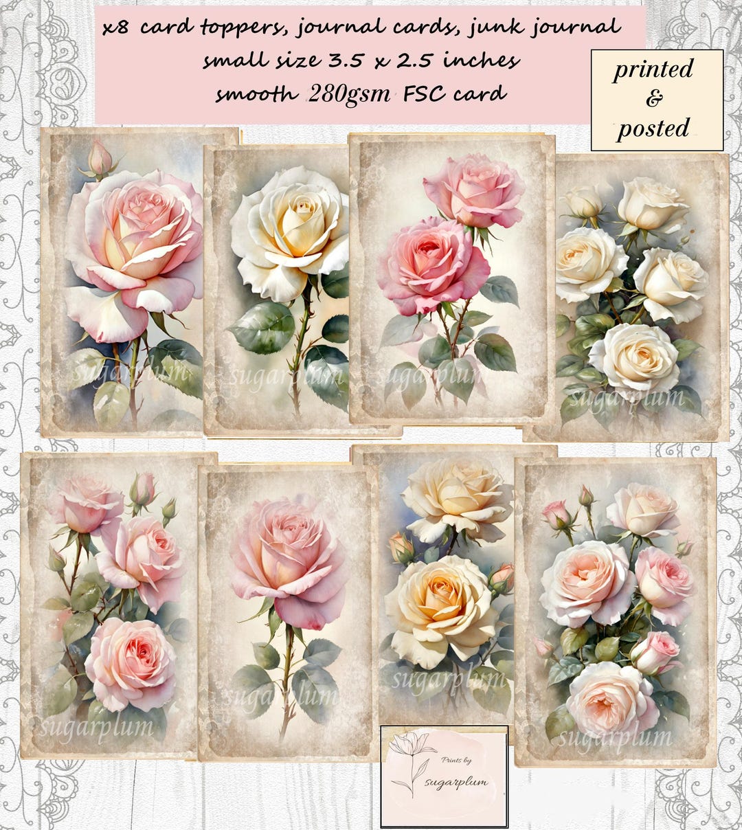 Vintage Roses, Card Toppers, Card Making, Junk Journal, ATC Cards, Tags ...