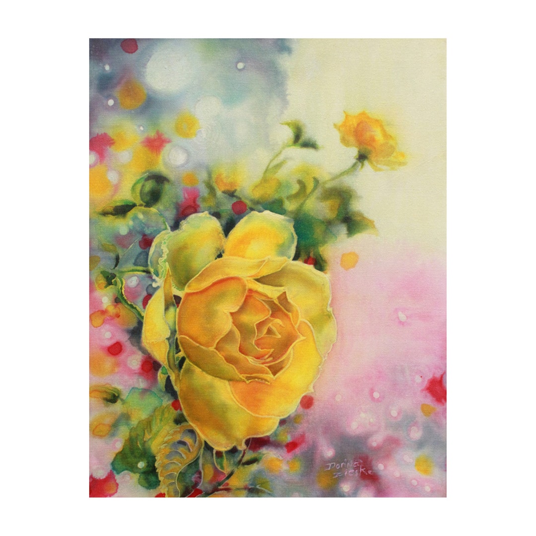 Original Silk Painting, Abstract Art, Silk Art Painting, Yellow Rose ...