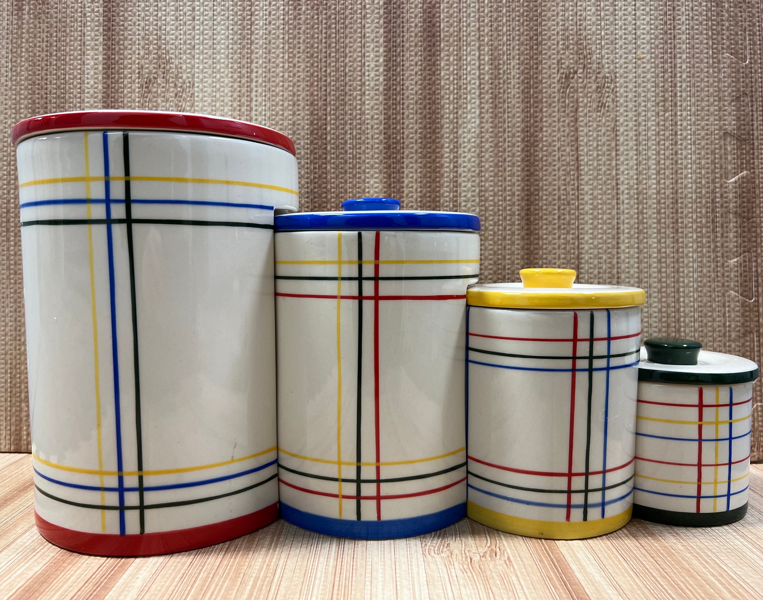 70's Piet Mondrian Style Nesting Canister Set Bold Bright Primary ...