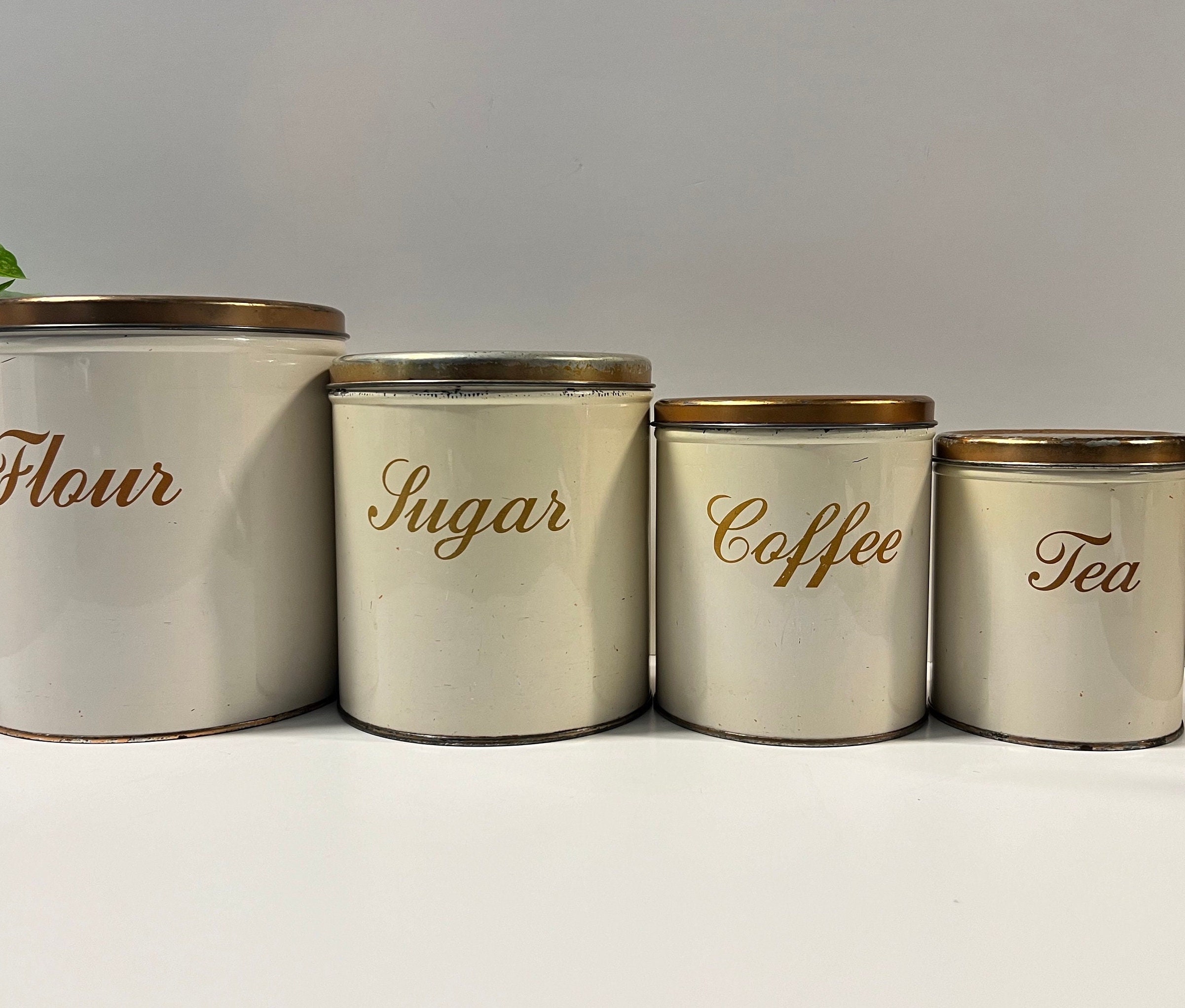 1950s Decoware Kitchen Canister Set Flour Sugar Coffee Tea Tin Vintage ...