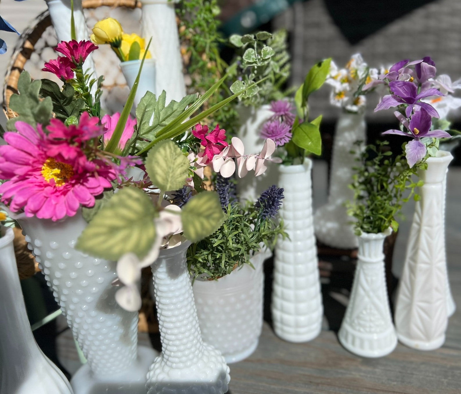 LOTS of Milk Glass Vases Hoosier Randall Brody Anchor Hocking Hobnail ...