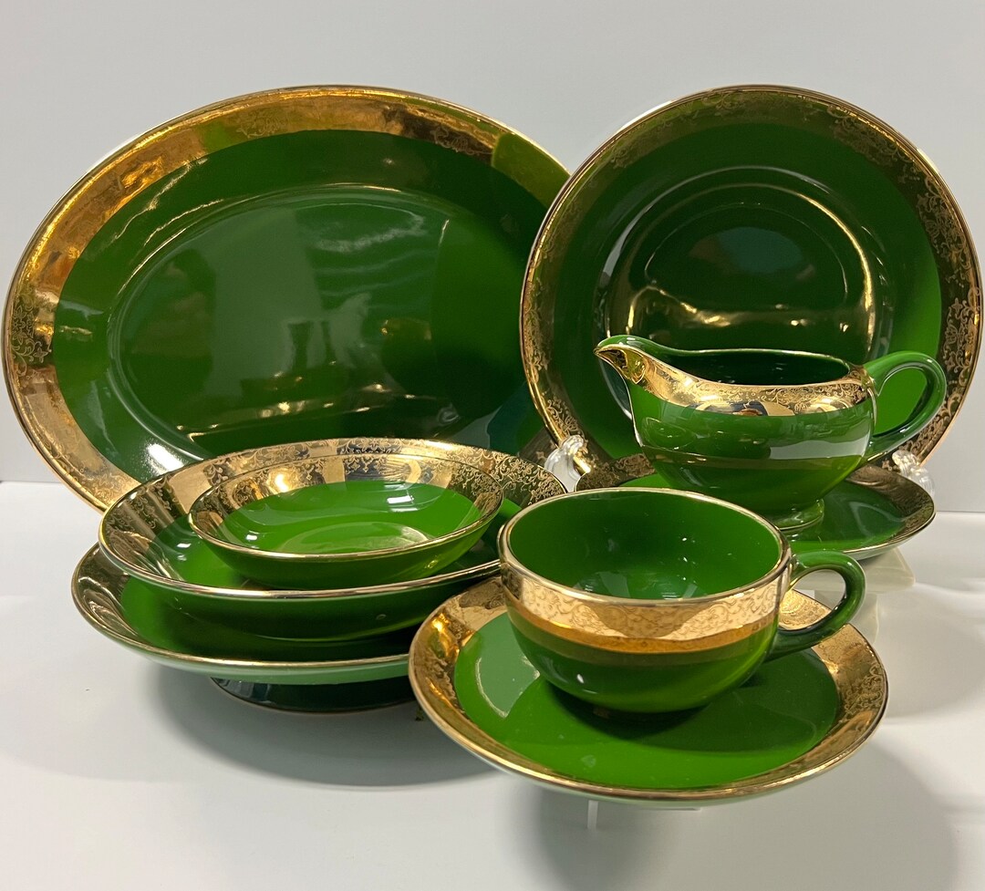 36 Pc. Set of Sabin's Green-o-gold Porcelain China STUNNING Shade of ...