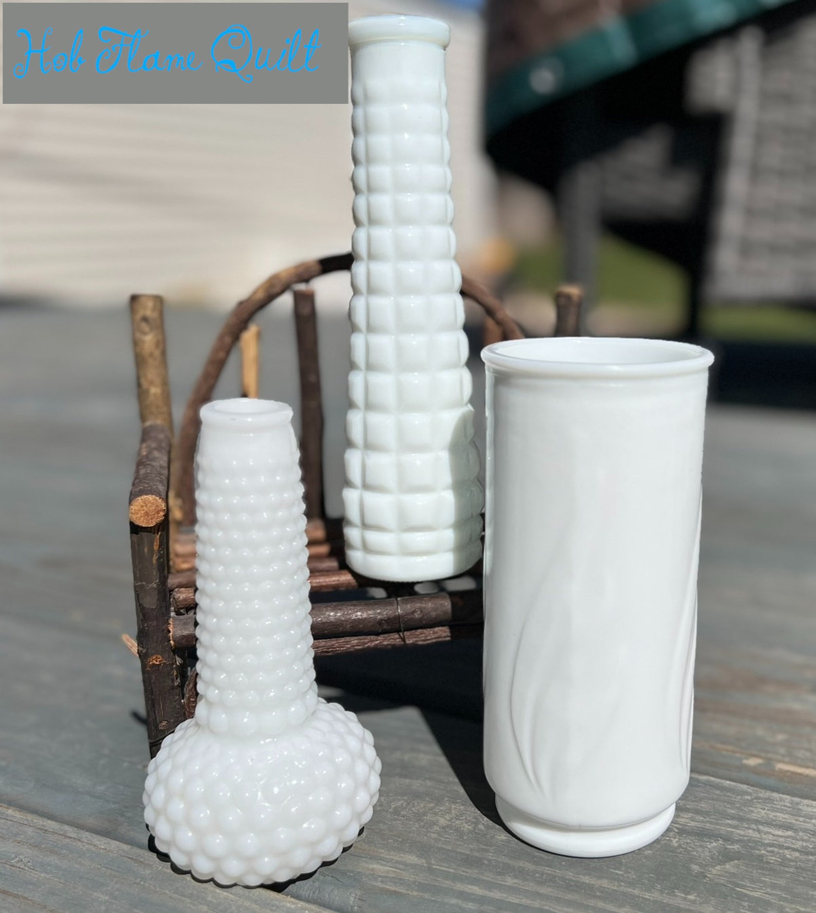 LOTS of Milk Glass Vases Hoosier Randall Brody Anchor Hocking Hobnail ...