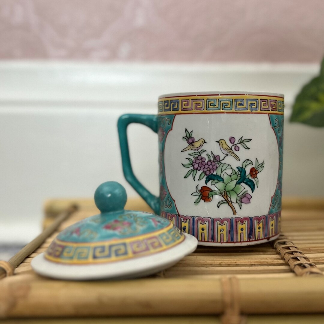 1971 Cultural Revolution Period Mug W/ Lid- Mun Shou Longevity Rose ...