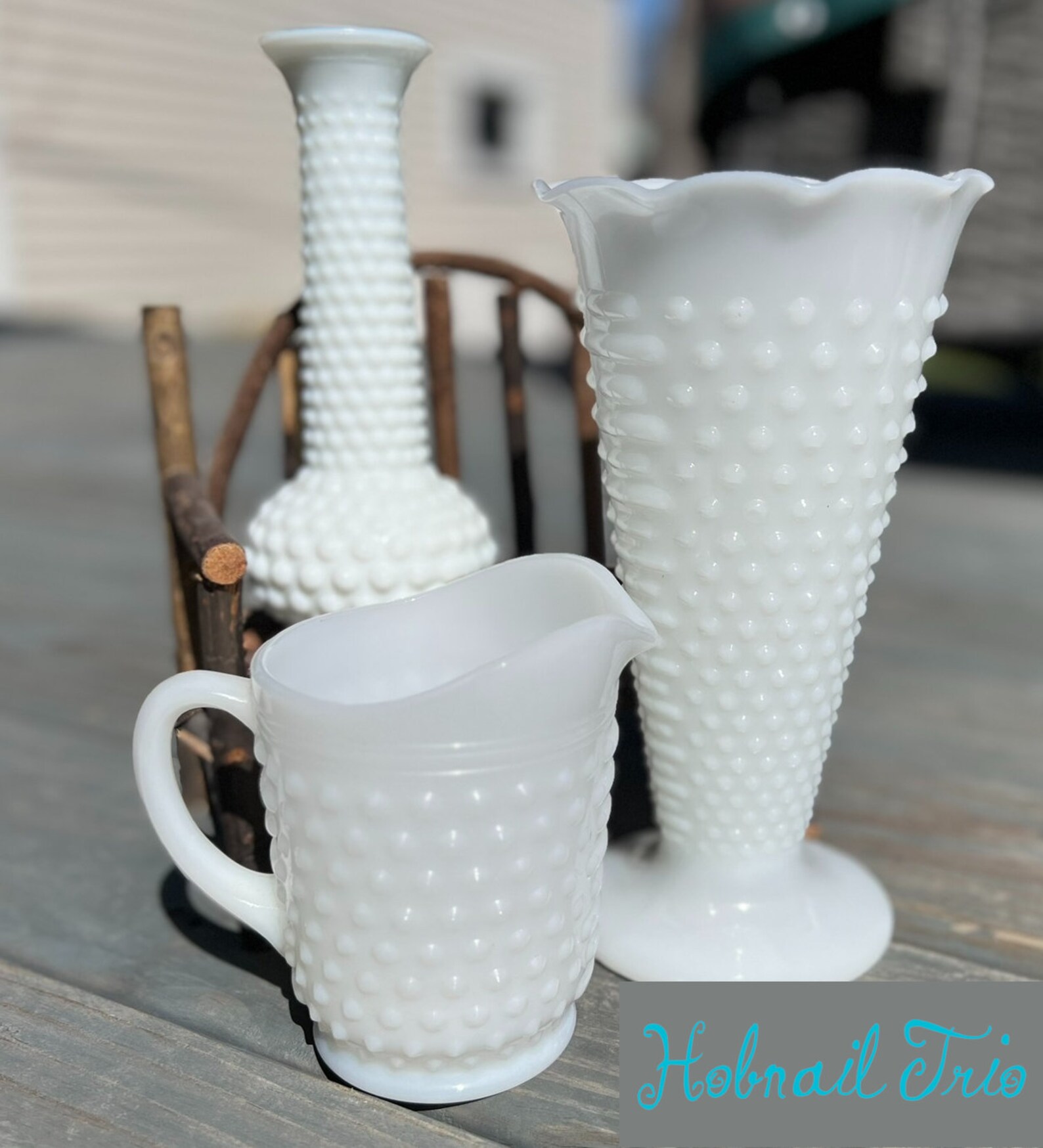 LOTS of Milk Glass Vases Hoosier Randall Brody Anchor Hocking Hobnail ...