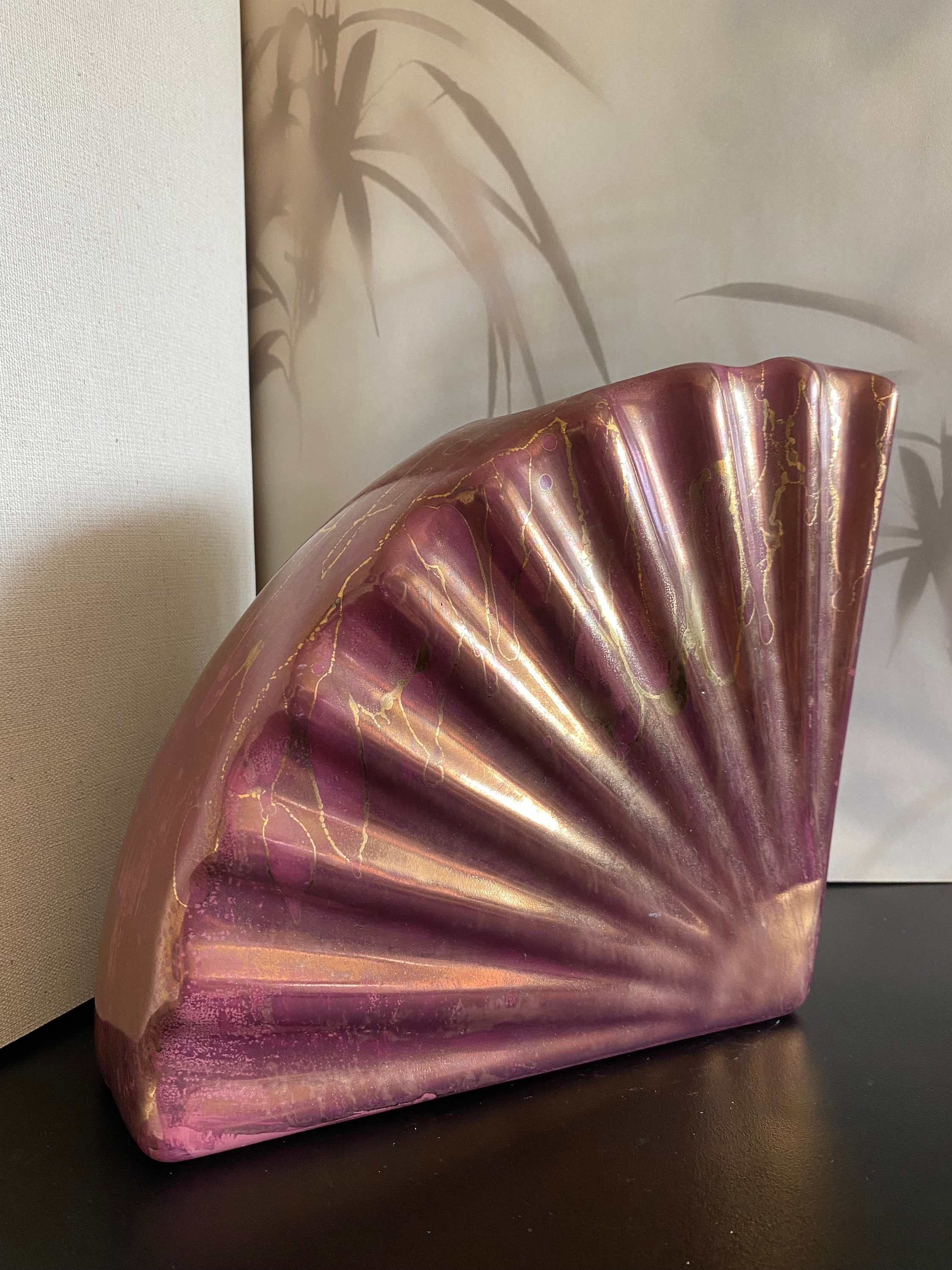 Ceramic Fan Shaped, Pink, Gold, Vase, Art Deco, Girly, Flower Vase ...