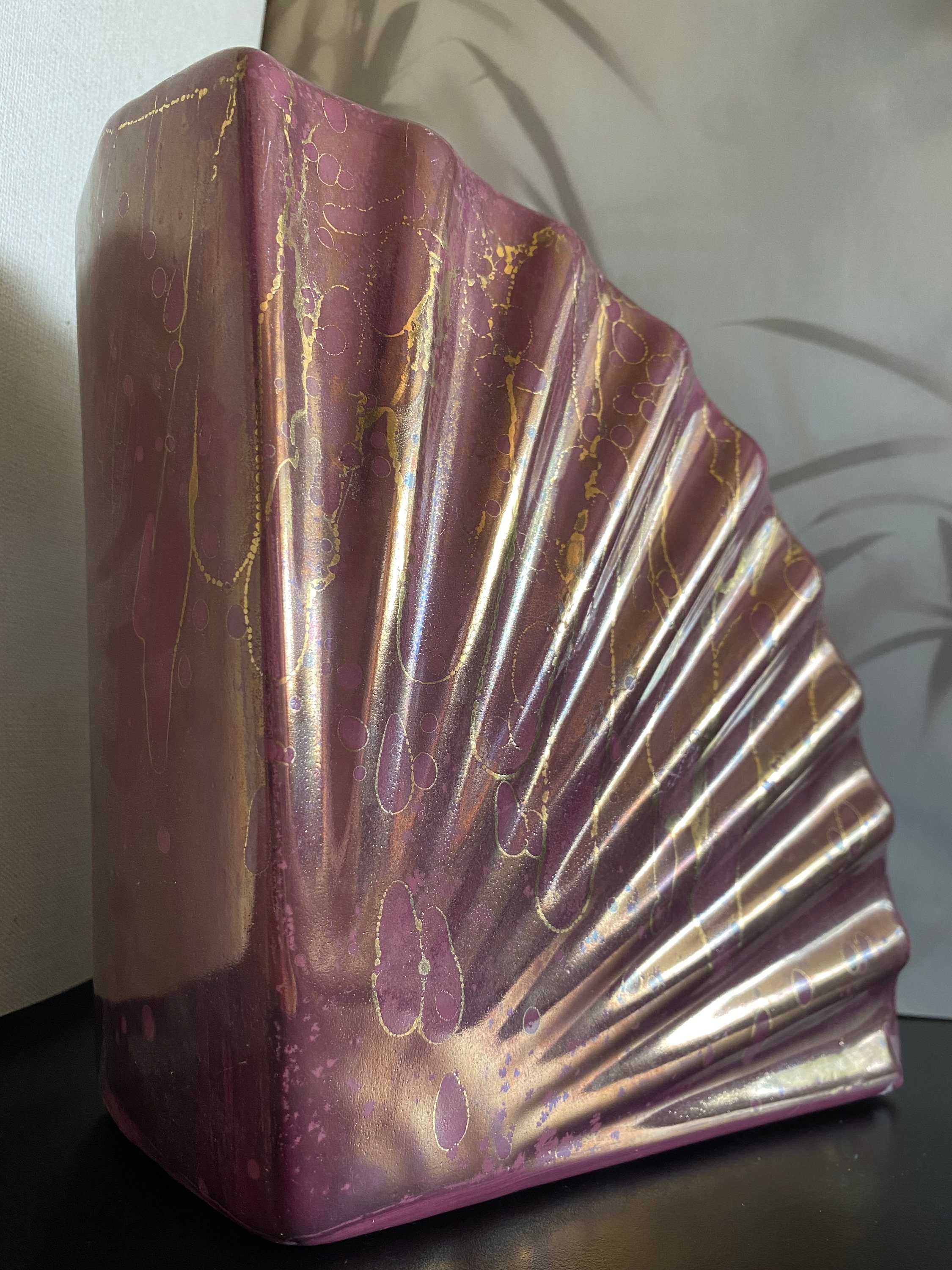 Ceramic Fan Shaped, Pink, Gold, Vase, Art Deco, Girly, Flower Vase ...