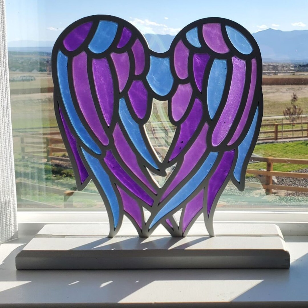 Heart Shaped ANGEL WINGS blue Purple White Sun Catcher - Etsy