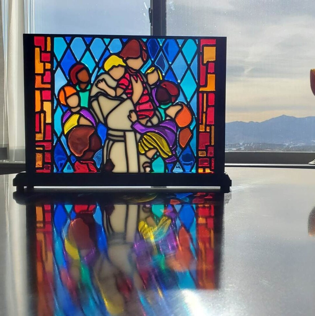 Jesus and Children Stained Glass Window Style Epoxy Resin Suncatcher ...