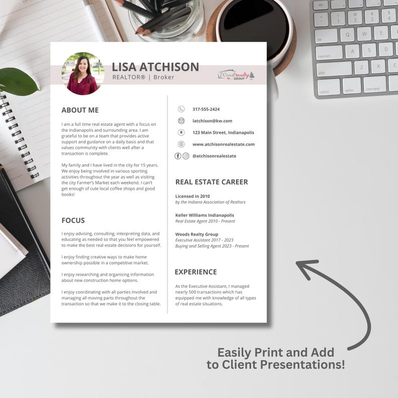 Real Estate Agent Resume Template: Editable Canva Design (instant ...