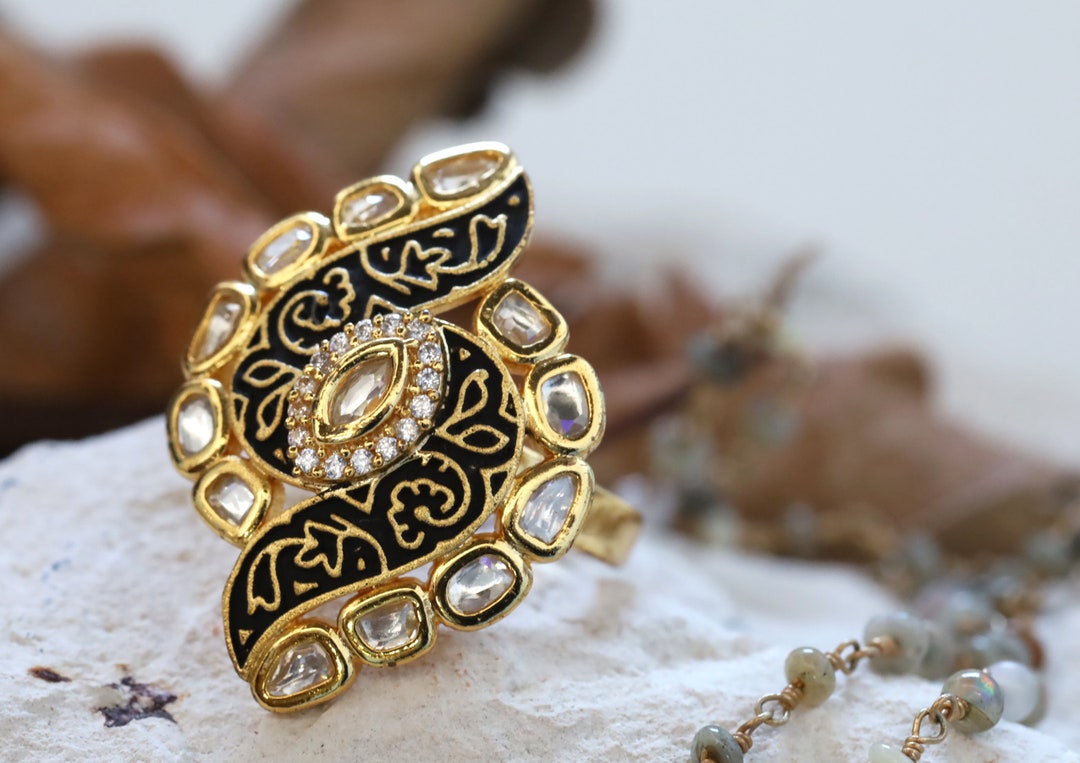 Standout Exotic Black + Gold Hand Painted Ring - Etsy