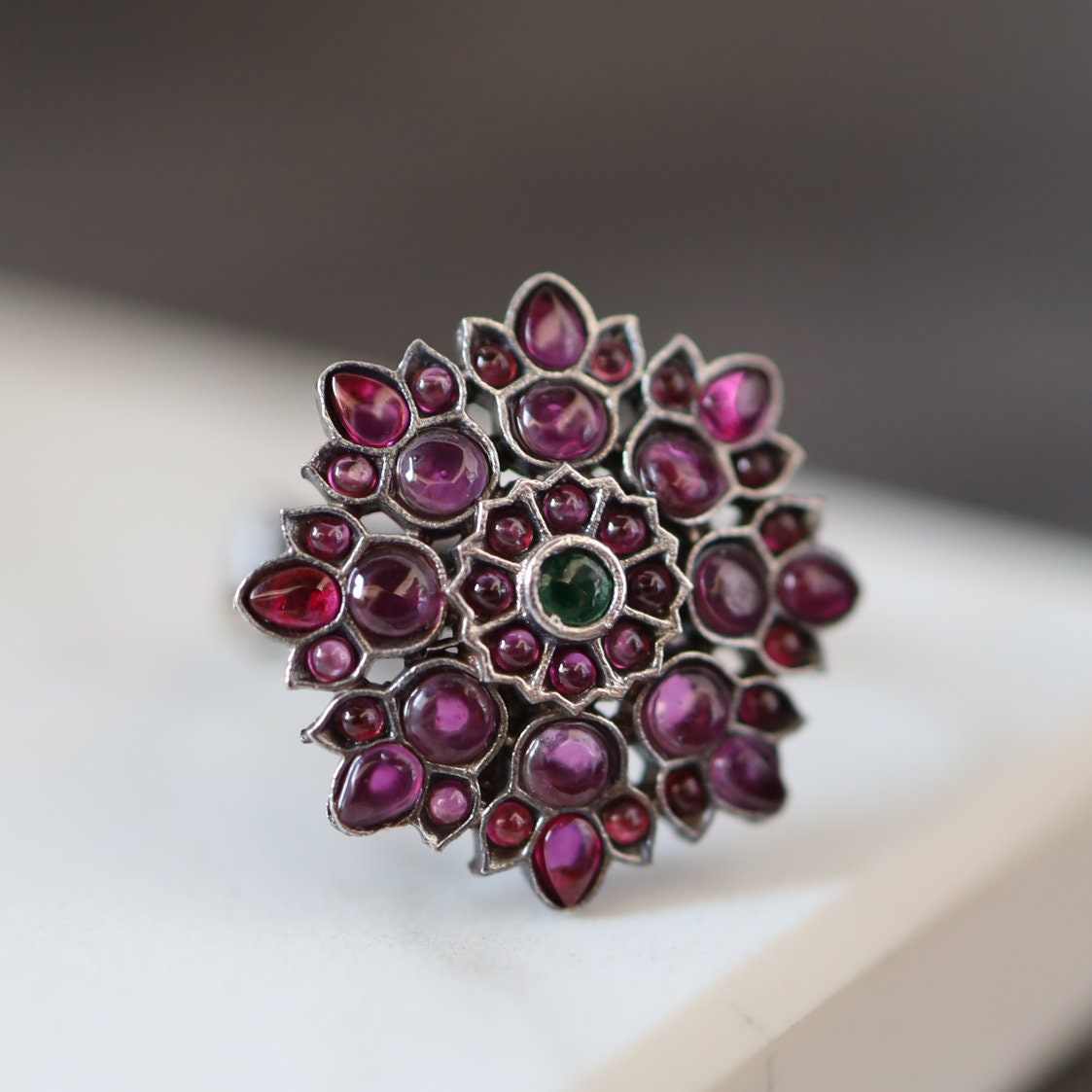 925 Sterling Silver Oxidised Finish Daisies Ruby Ring - Etsy