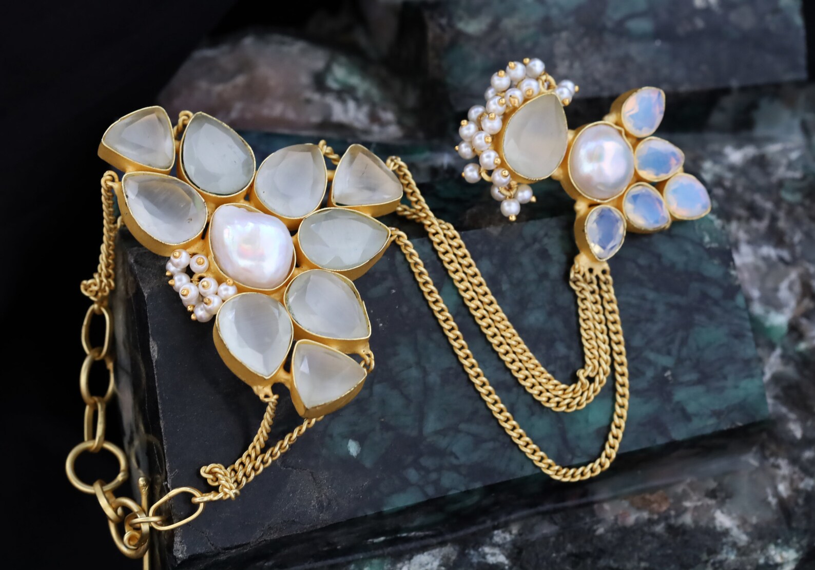 Pearl + Shades of White Hand Bracelet - Haath Phool - Etsy