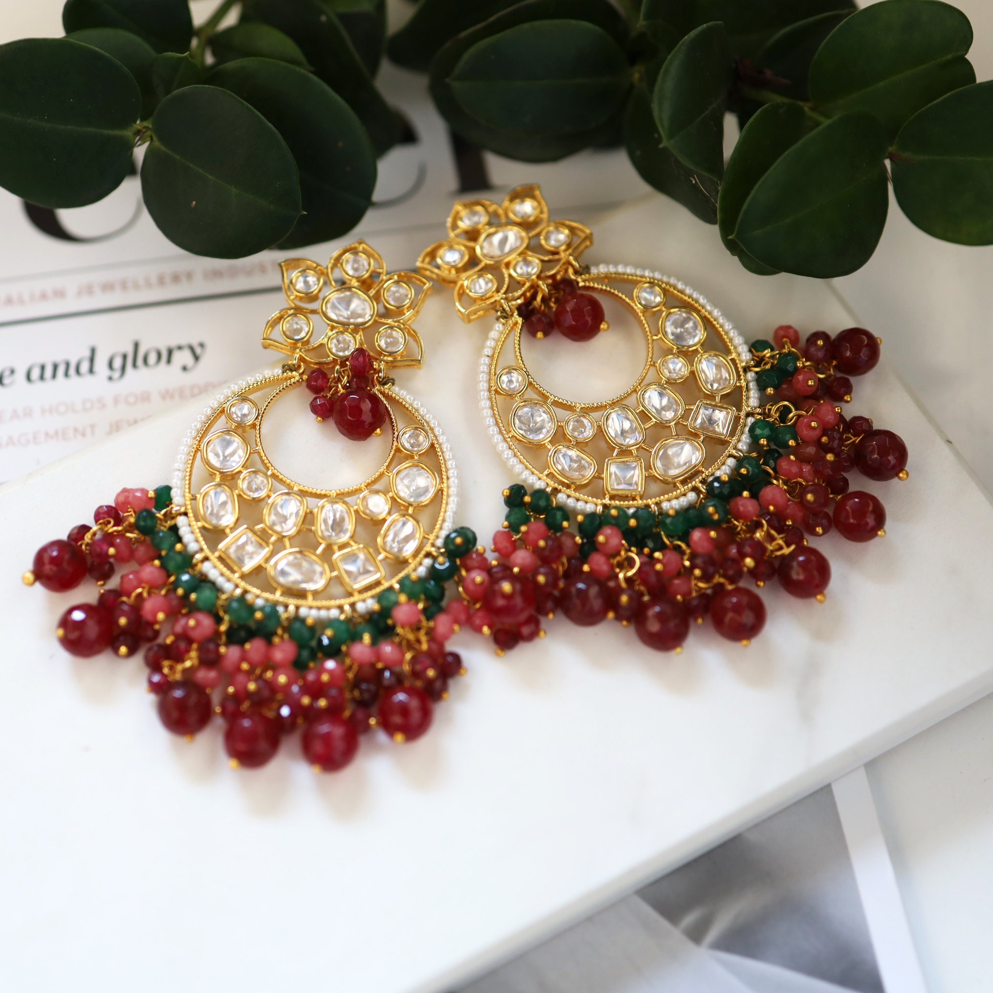 Extraordinary Uncut Polki Chaand Bali With Piroi Beaded Agate - Etsy