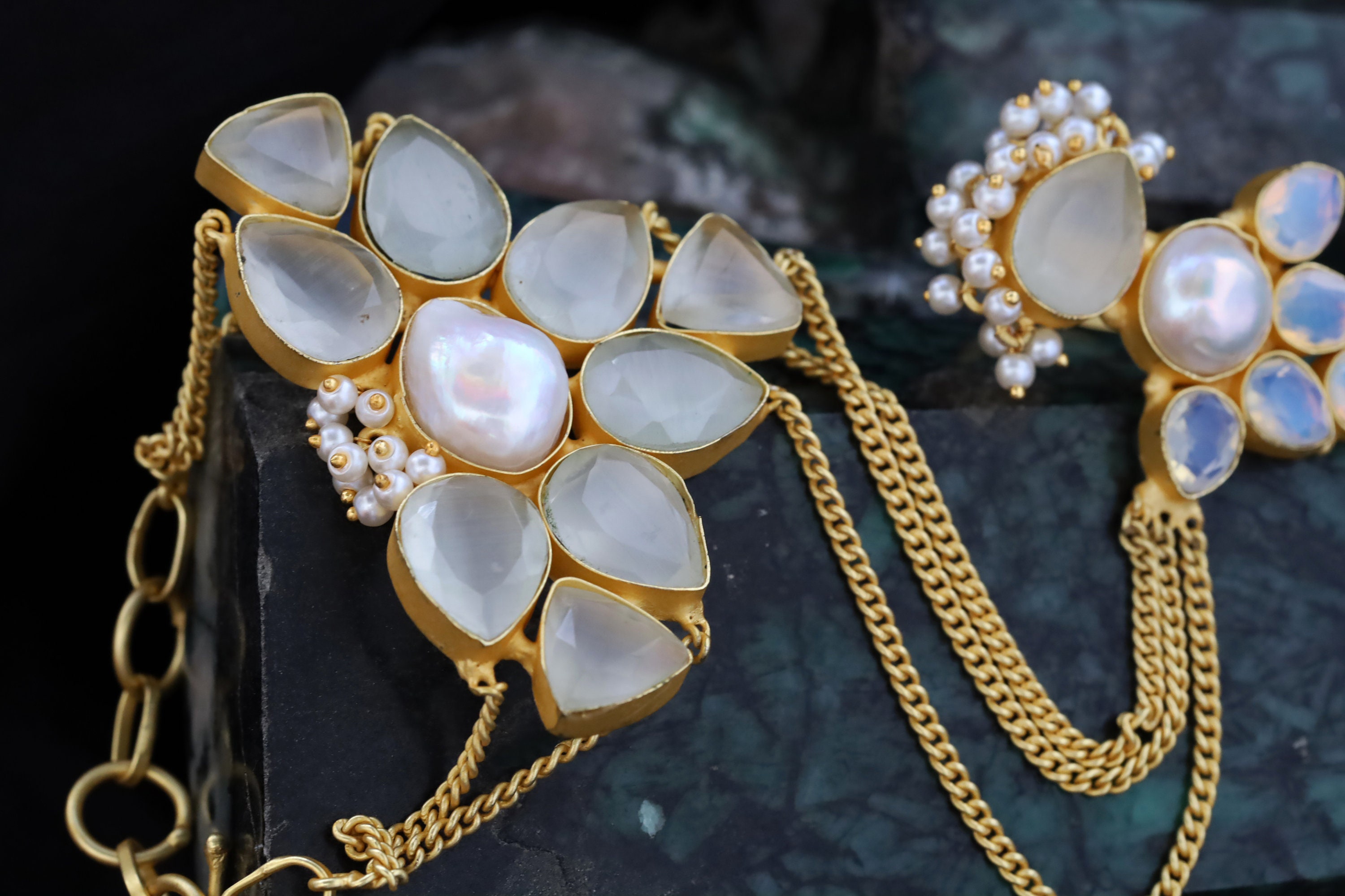 Pearl + Shades of White Hand Bracelet - Haath Phool - Etsy