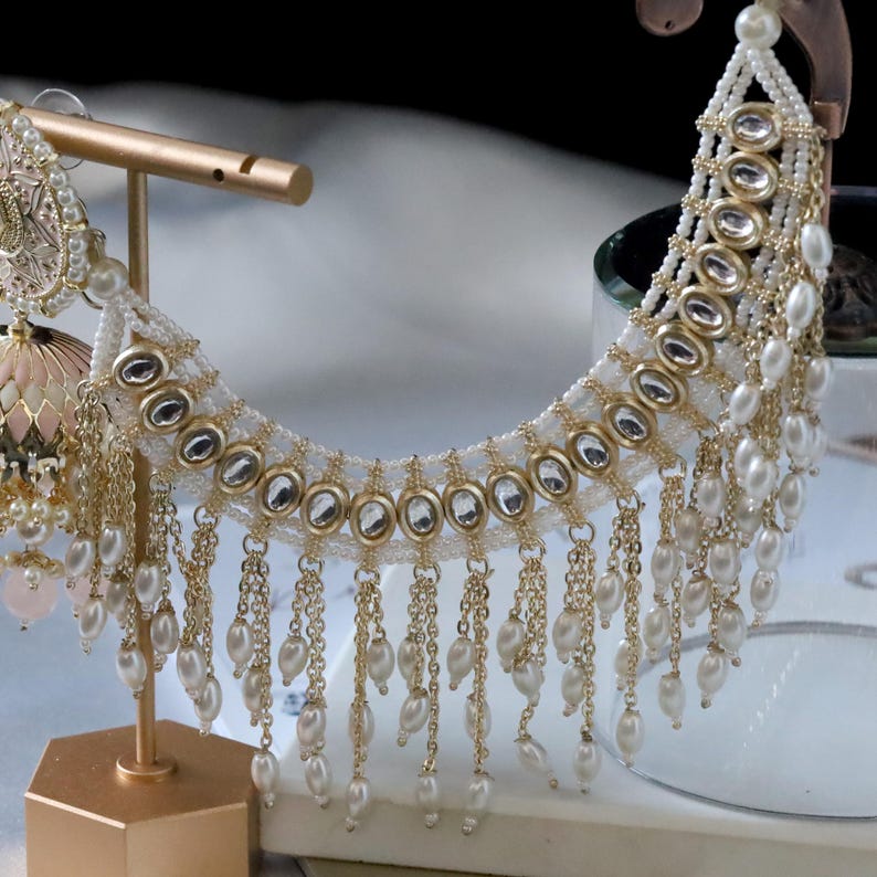 Gold Ear Chain With Imitation Pearls & Kundan - Etsy