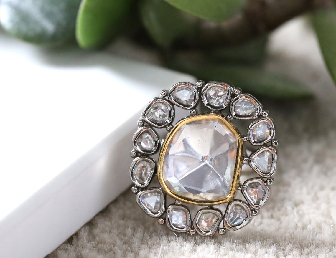 Uncut Polki Glasswork Victorian Polish Ring - Etsy