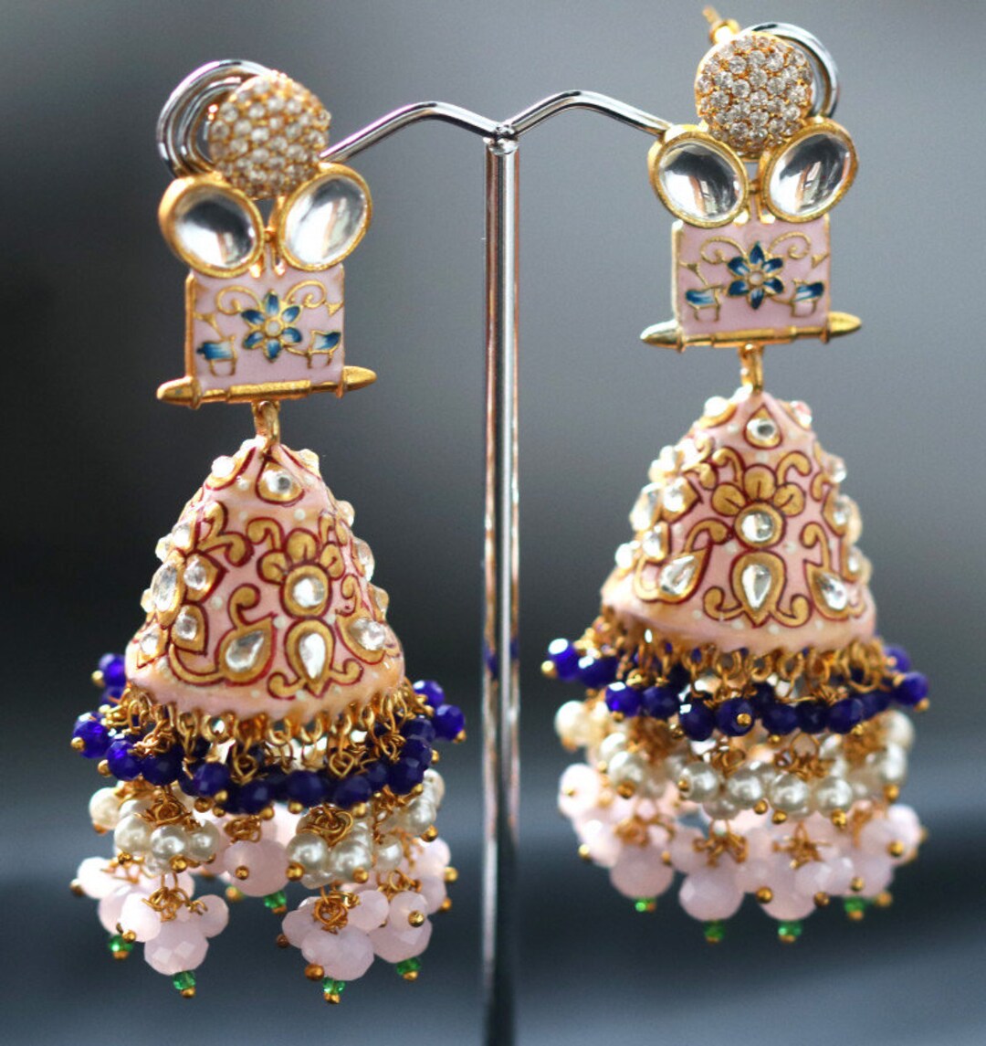 Tulip Inspired Hand Painted and Studded Jhumki Earrings - Etsy