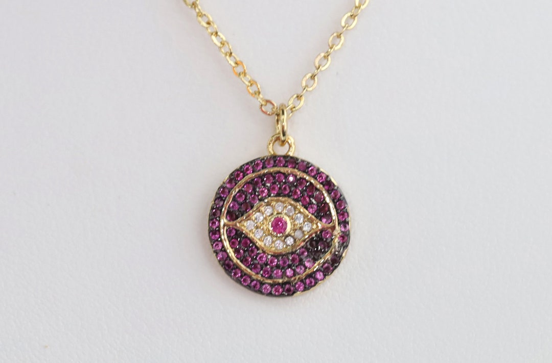 Ruby Coloured Evil Eye Pendant Charm Necklace - Etsy