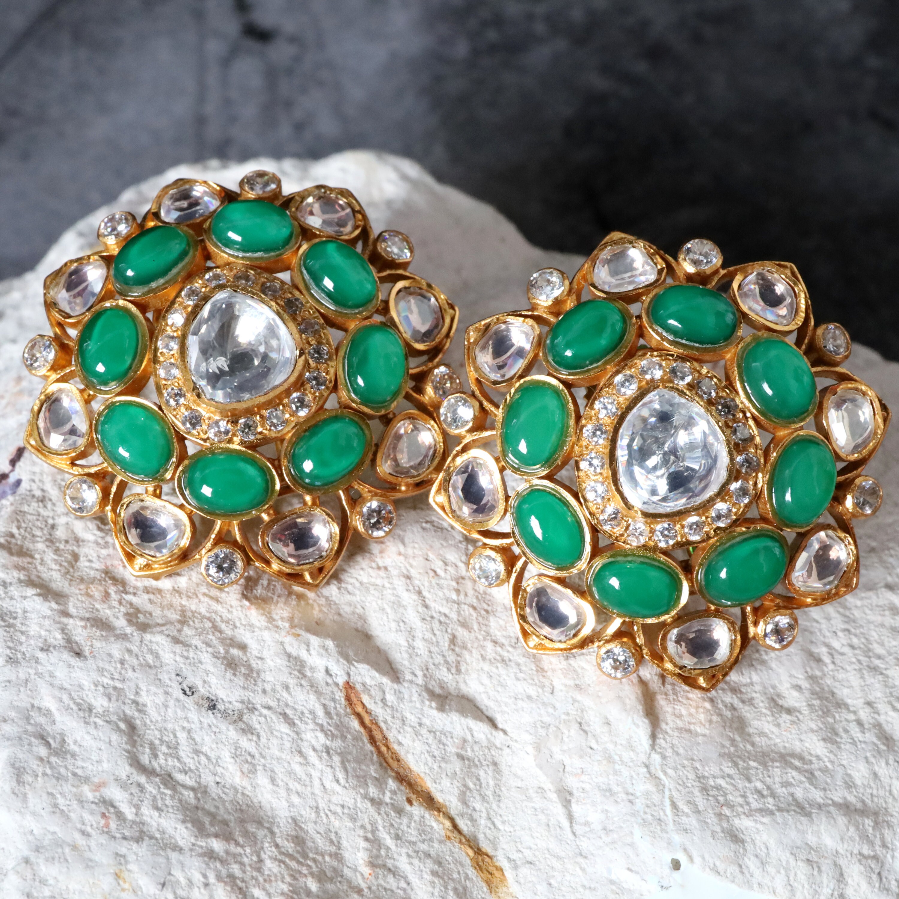Stunning Green Pachi Inlaid Stone Floral Earrings - Etsy