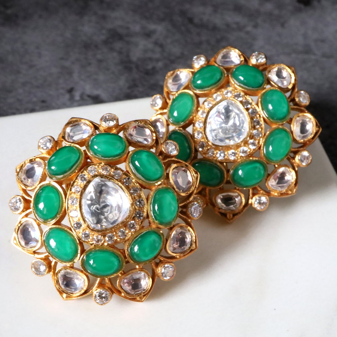 Stunning Green Pachi Inlaid Stone Floral Earrings - Etsy