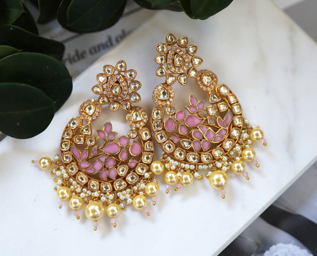 Uncut Polki Chaand Bali Earrings - Etsy