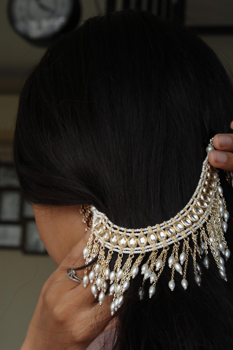 Gold Ear Chain With Imitation Pearls & Kundan - Etsy