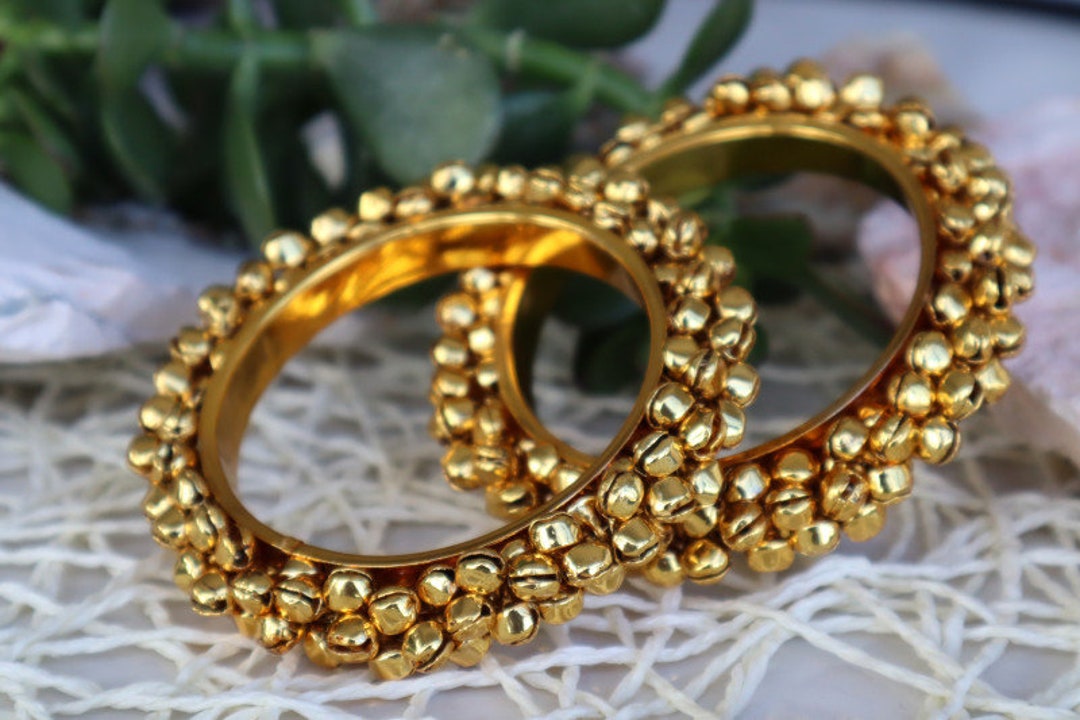 Tribal Gold Bell Pair of Kada Bangles - Etsy