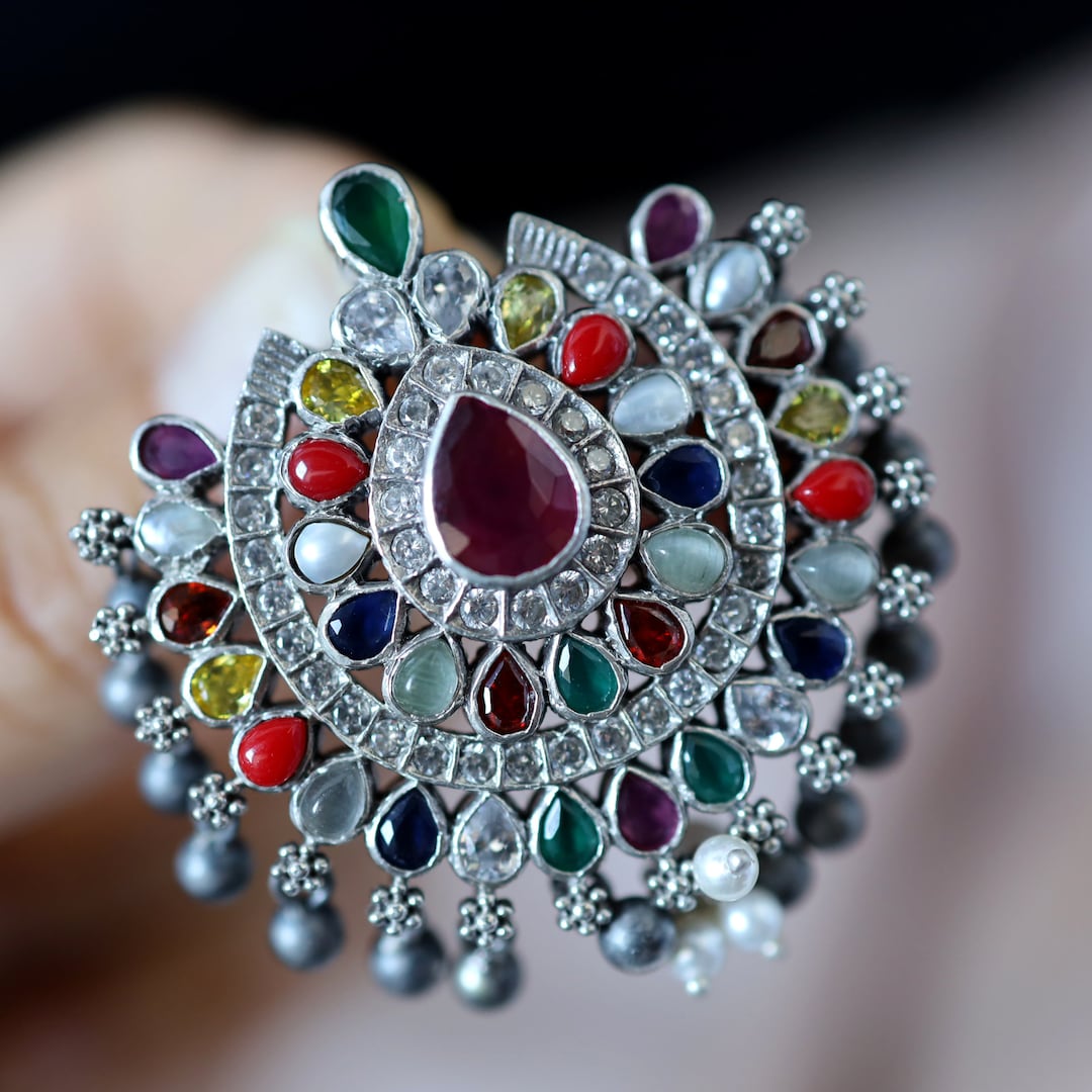 925 Sterling Silver Navaratna Multi Stone Pendant - Etsy