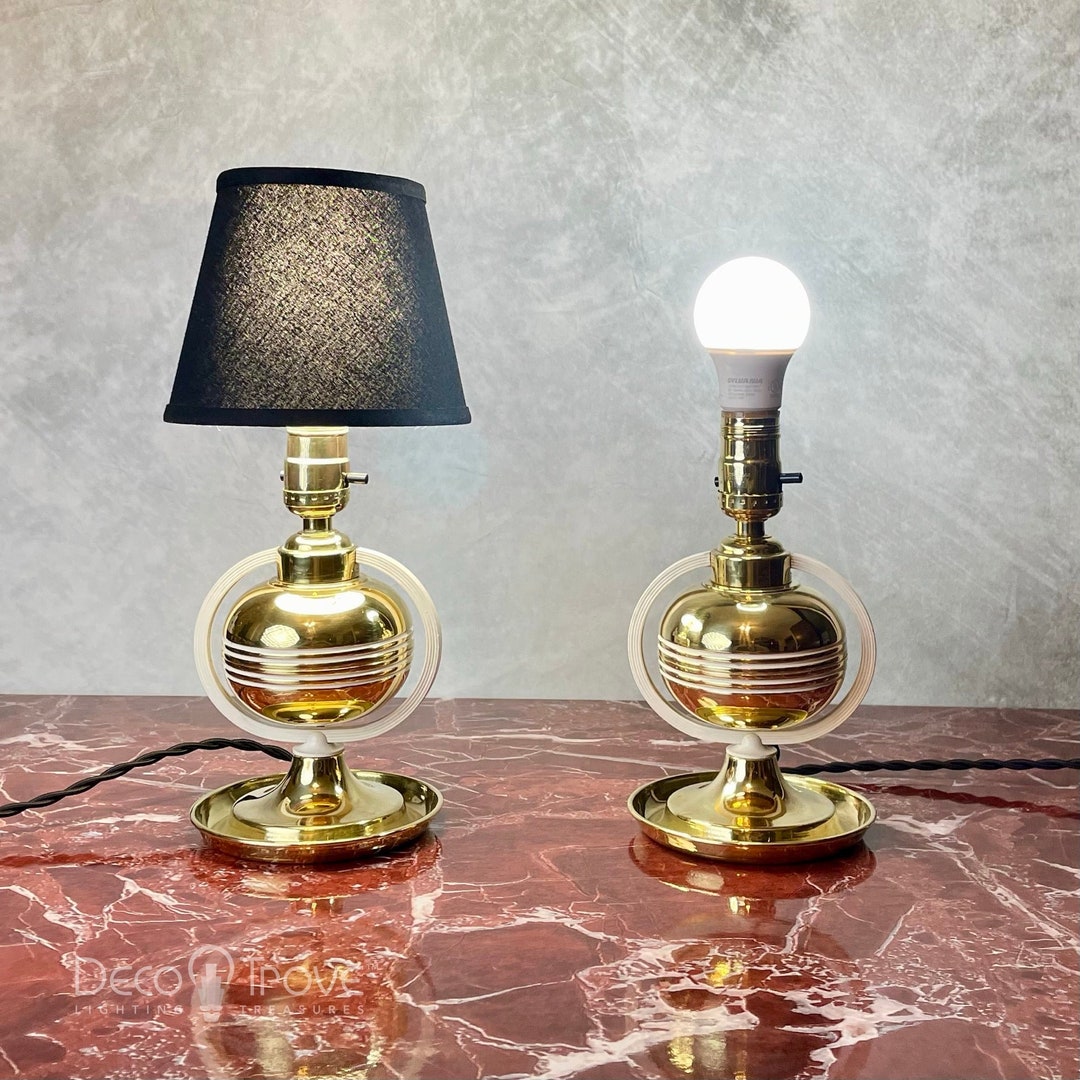 PAIR of RARE Chase Alden Brass Saturn Enameled Dual Use Lamps/sconces ...